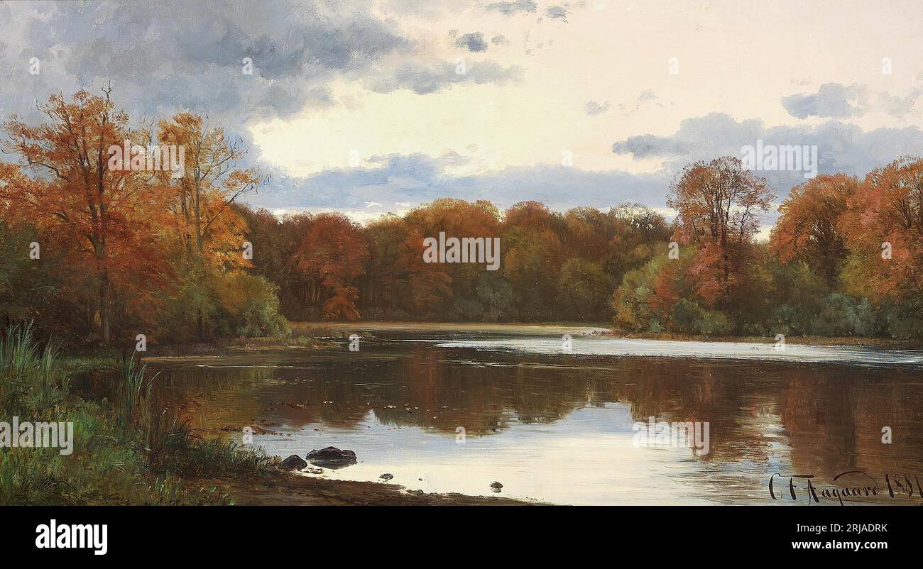 Sunset at a lake. 1881 by Carl Frederik Aagaard Stock Photo - Alamy