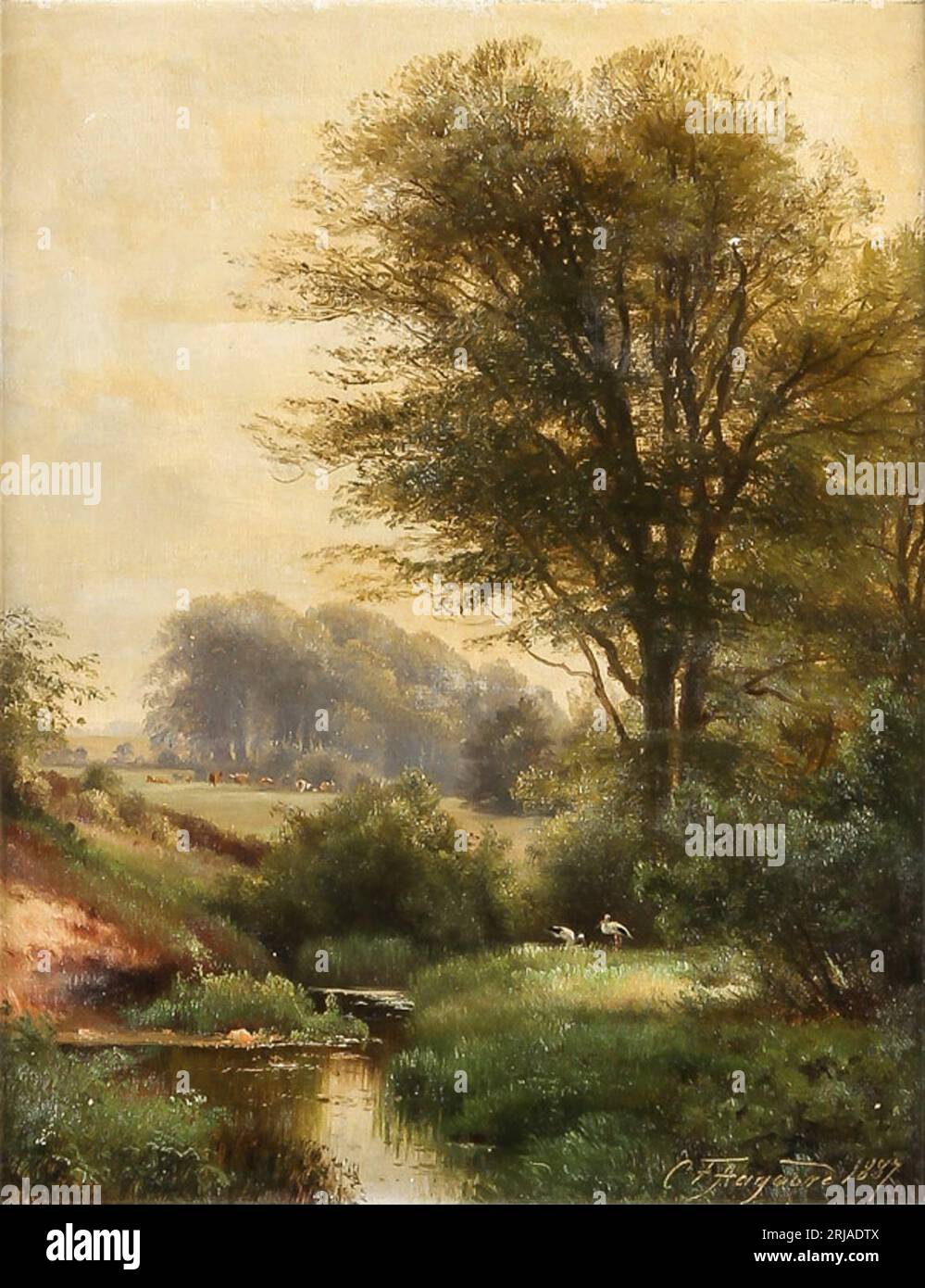 Landscape at a stream. 1887 by Carl Frederik Aagaard Stock Photo - Alamy