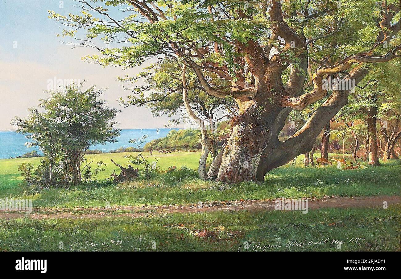 A glade with an old oak tree and some deer. 26 May 1889 by Carl ...