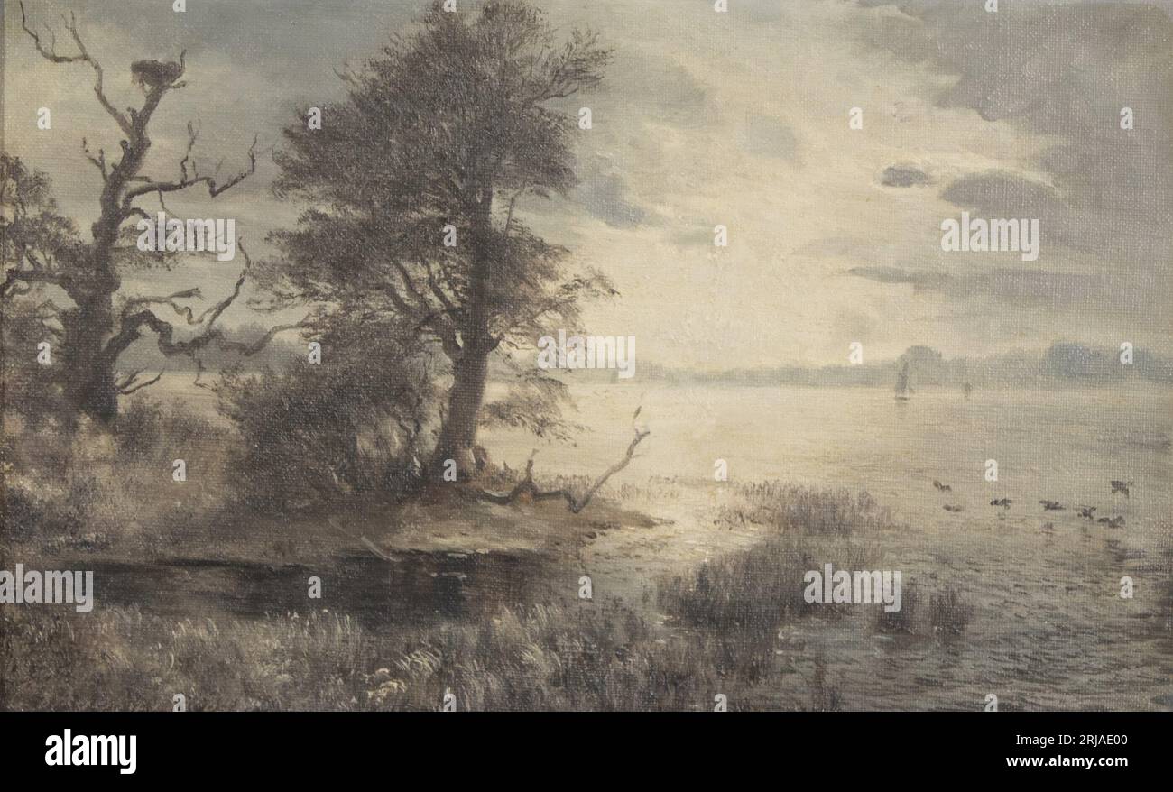 Winter landscape from a lakeshore 1890s by Carl Frederik Aagaard Stock ...