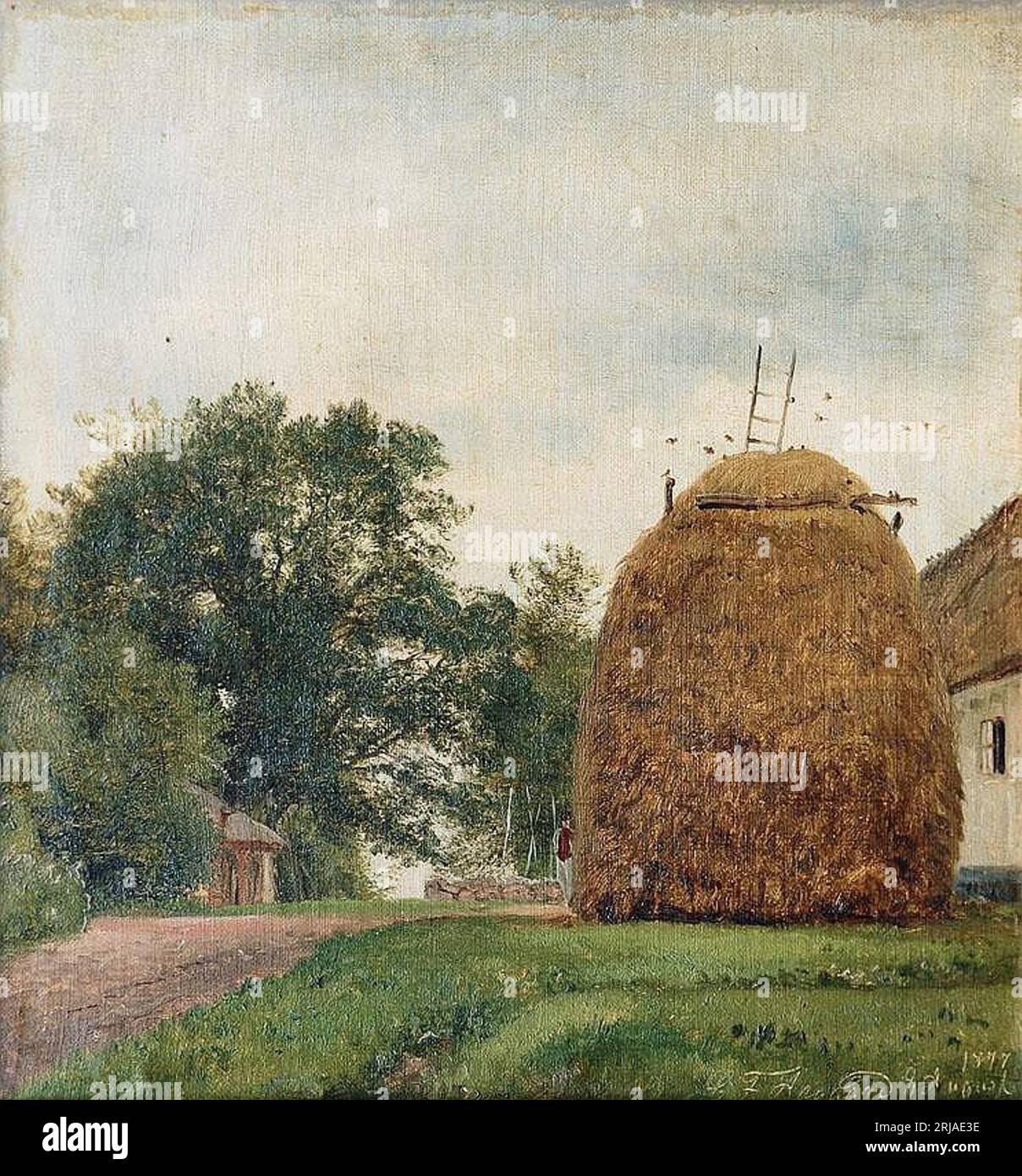 Summer in the country with a haystack. August 1877 by Carl Frederik Aagaard Stock Photo - Alamy