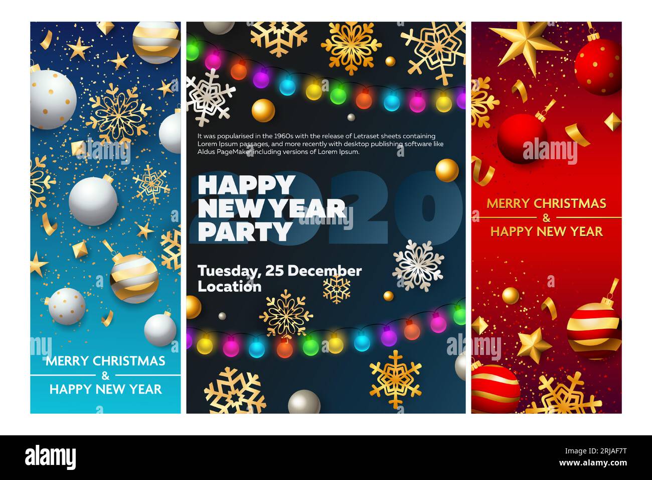 New Year party flyer set with string of lights Stock Vector Image & Art ...