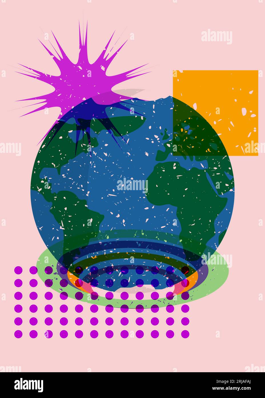 Planet Earth with colorful geometric shapes. Object in trendy riso ...