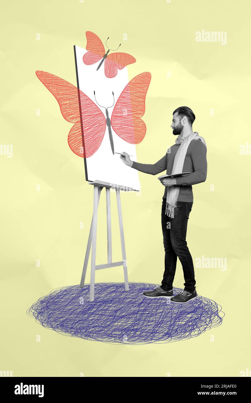 Vertical composite illustration photo collage of talented artist ...