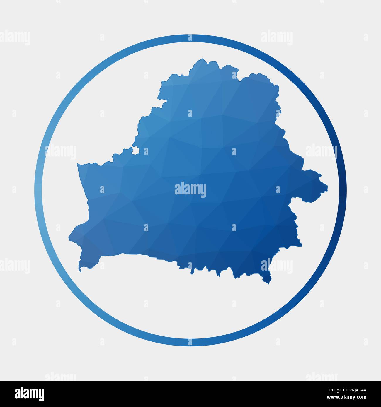 Belarus icon. Polygonal map of the country in gradient ring. Round low ...