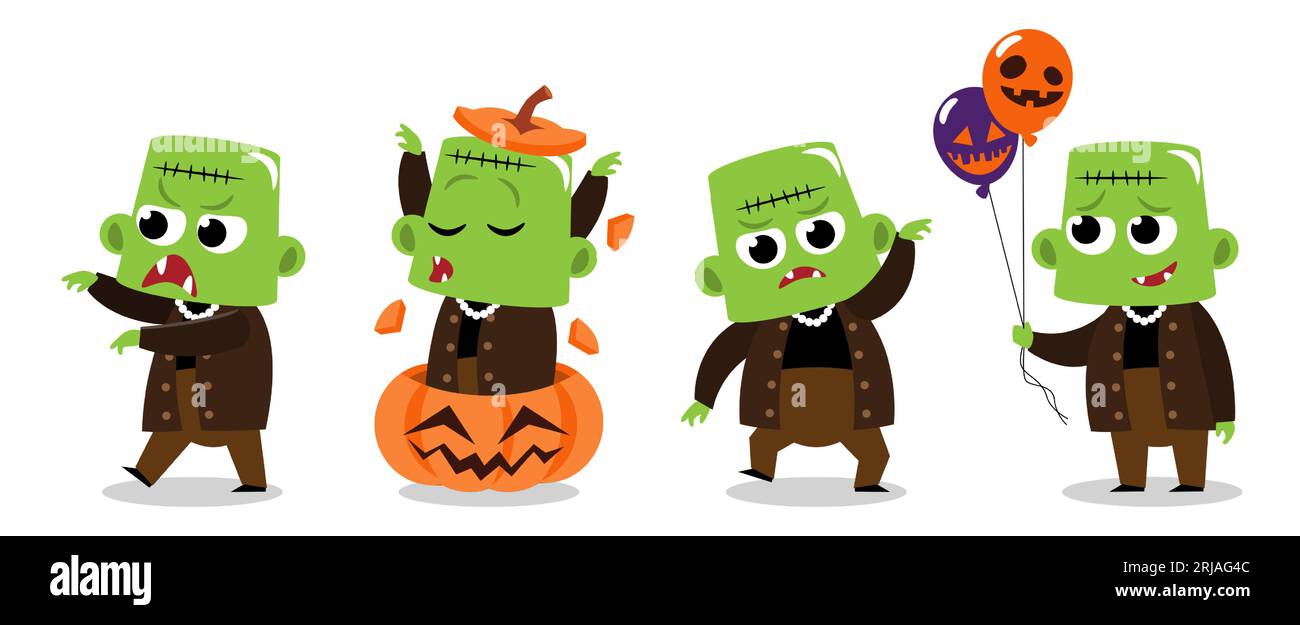 Set of cute Frankenstein . Halloween cartoon characters . Vector Stock ...