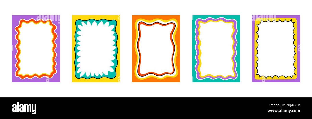 Wave scalloped edge frame. Doodle border with wavy pattern. Trendy graphic template. Cute curved ...