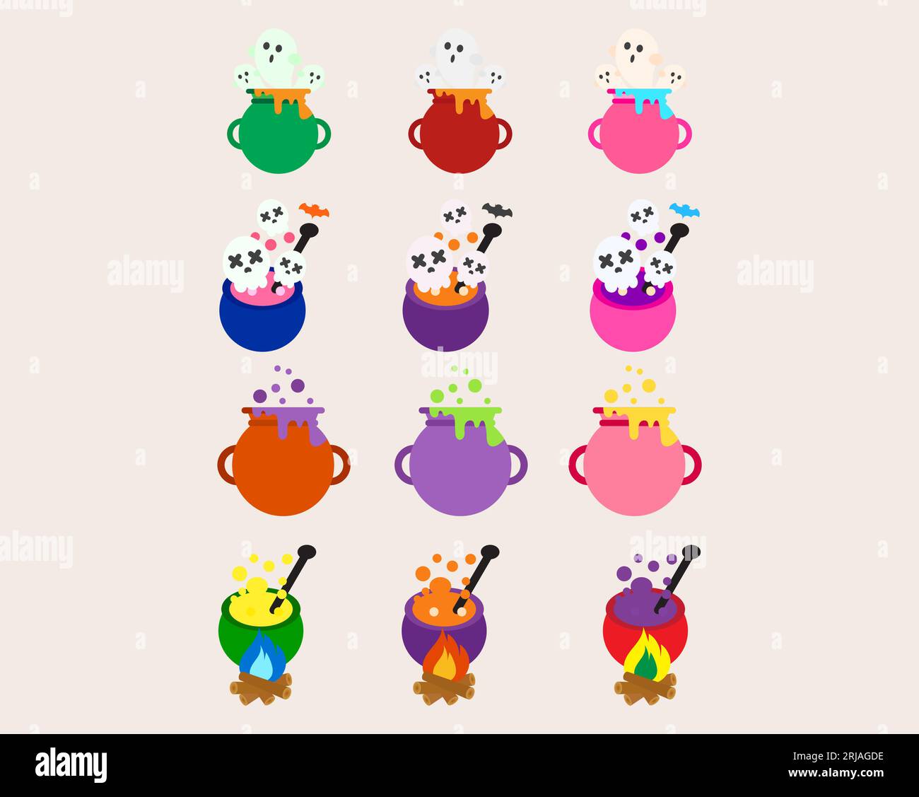 Collection Witch cauldron with bubbles on halloween.set of cauldron ...