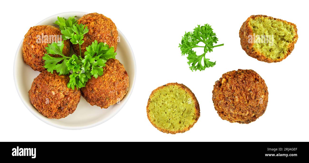 falafel on the plate isolated on white background. Top view. Flat lay ...