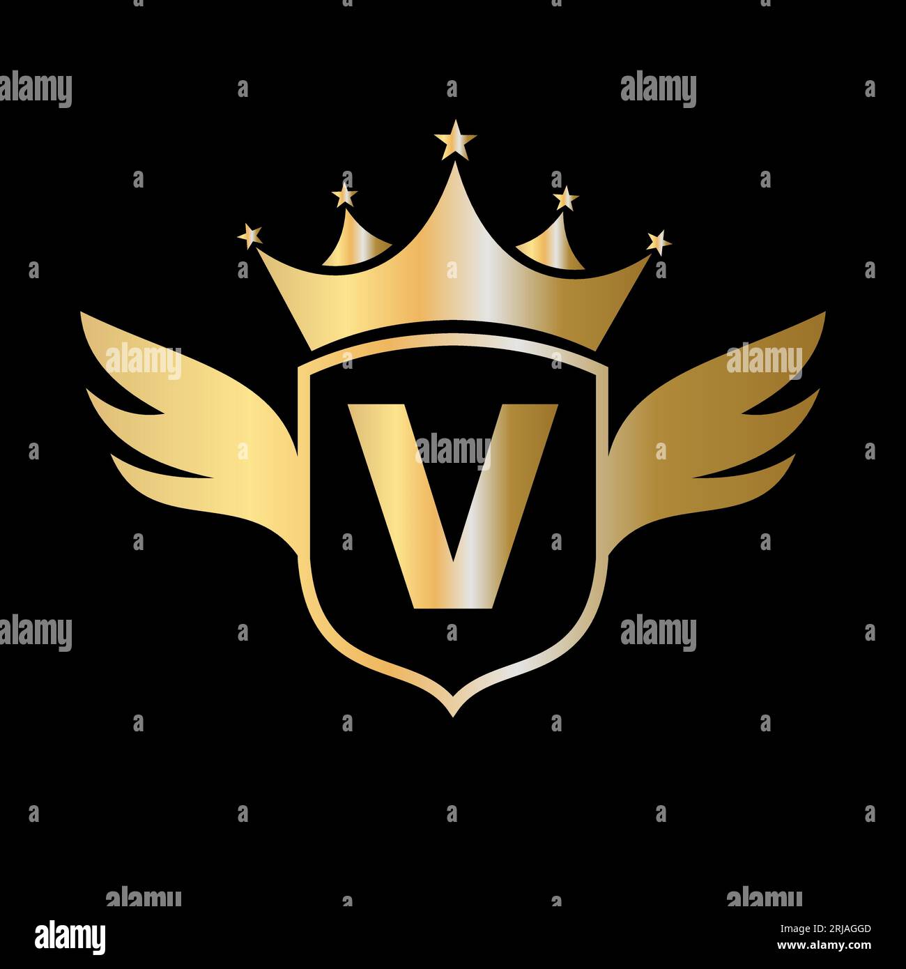 Letter V Transportation Logo With Wing, Shield And Crown Icon. Wing ...