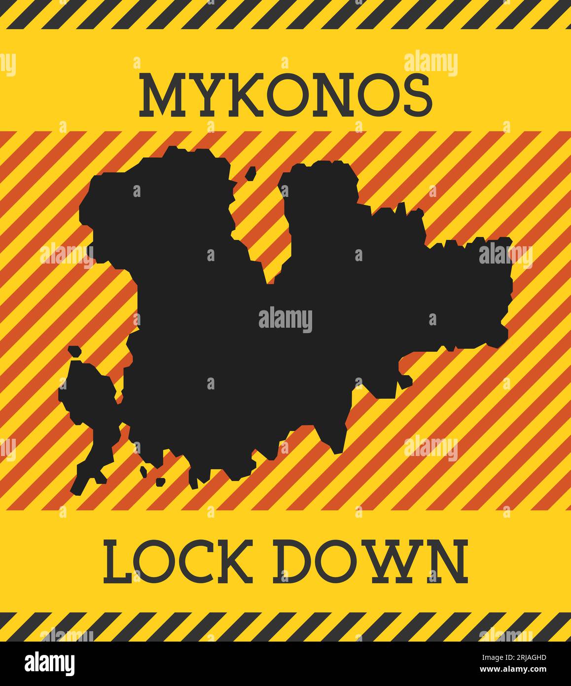 Mykonos Lock Down Sign. Yellow island pandemic danger icon. Vector ...