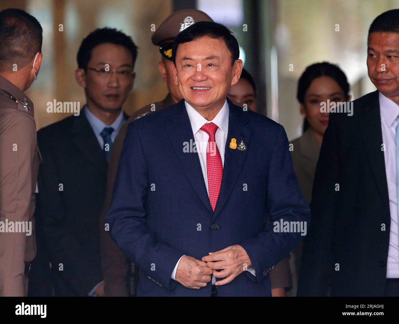 Bangkok, Thailand. 22nd Aug, 2023. Former Thai Prime Minister Thaksin Shinawatra smiles after ...