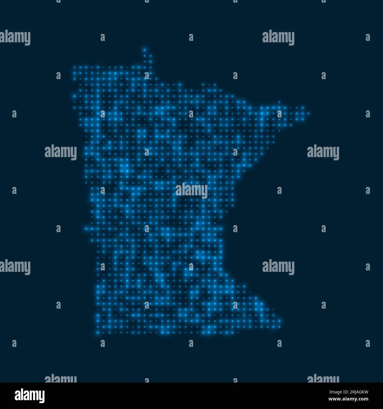 Minnesota dotted glowing map. Shape of the us state with blue bright ...