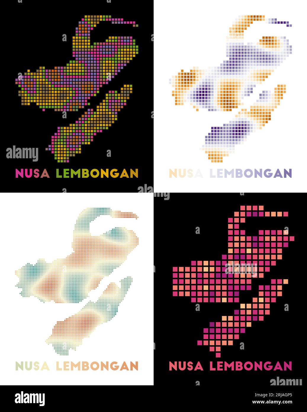 Nusa Lembongan map. Collection of map of Nusa Lembongan in dotted style ...