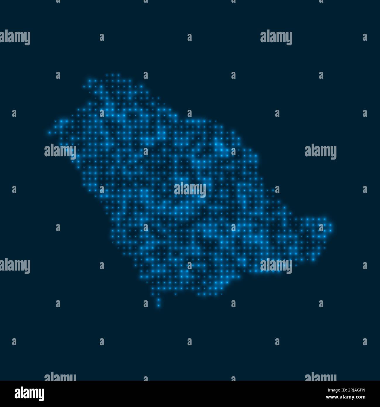 Saudi Arabia dotted glowing map. Shape of the country with blue bright ...