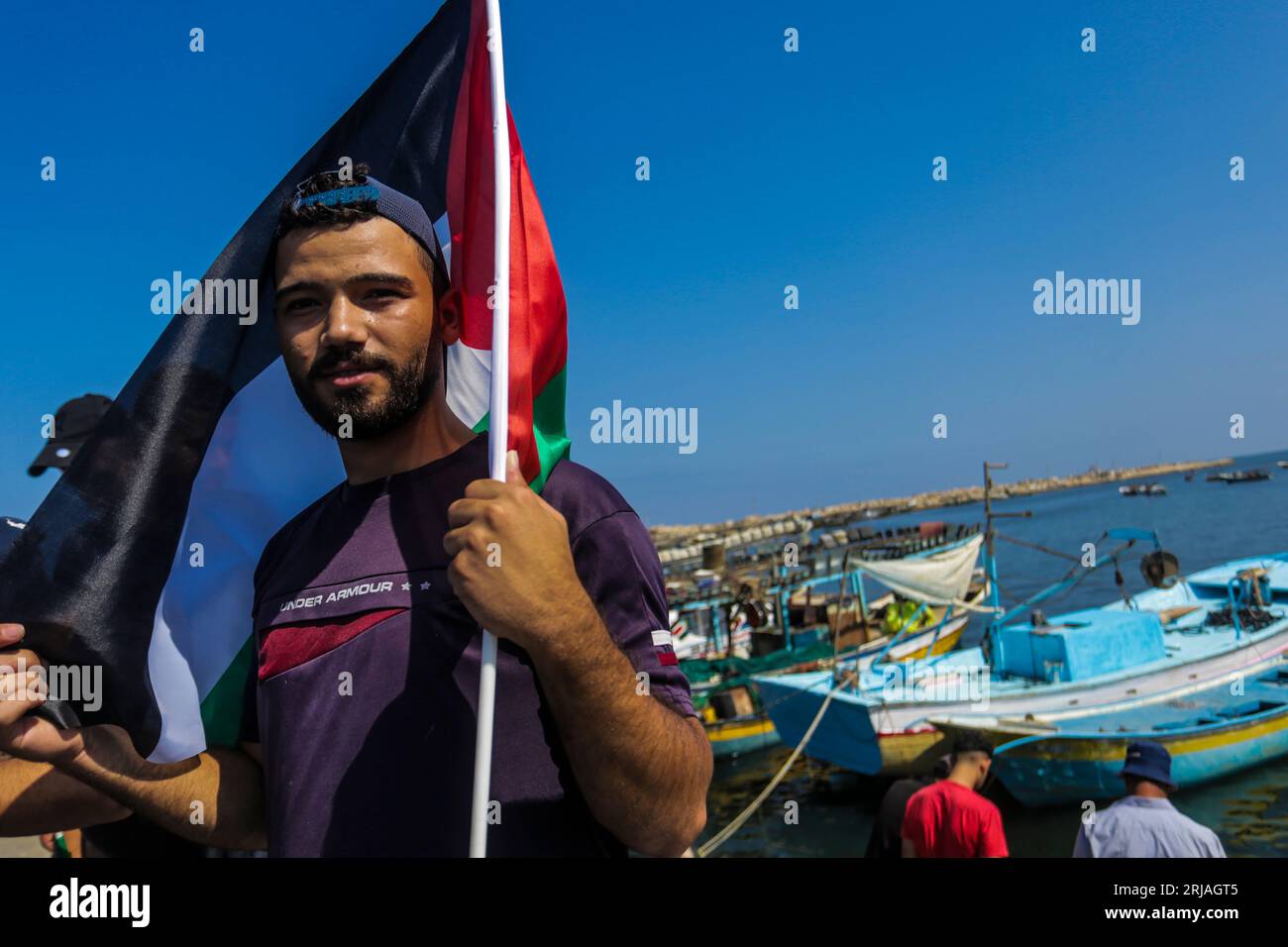 August 22, 2023, Gaza City, The Gaza Strip, Palestine: Protesters lift ...