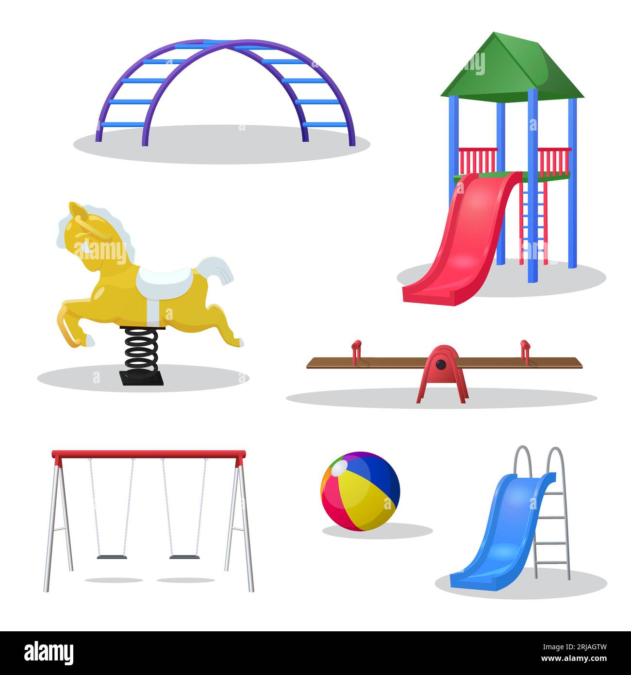 Kids Playground Elements, Cartoon playground Equipment. Slides, Swings ...