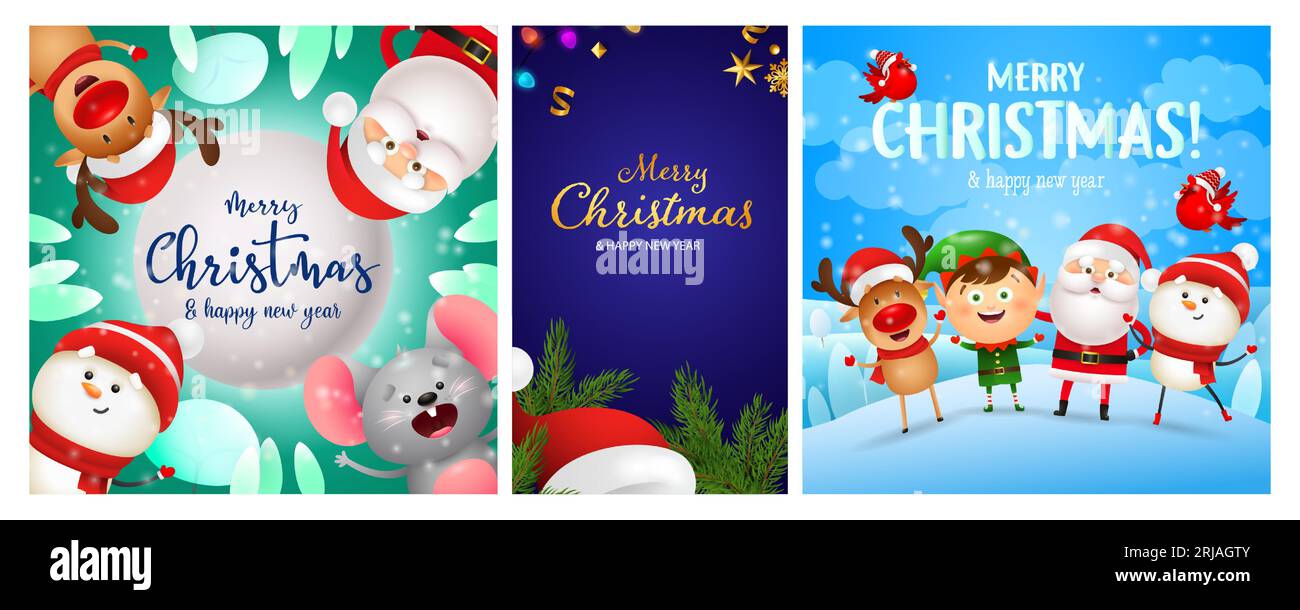 Christmas postcard set with funny cartoon characters Stock Vector Image ...