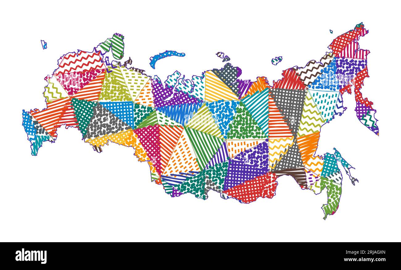 Kid style map of Russia. Hand drawn polygons in the shape of Russia ...