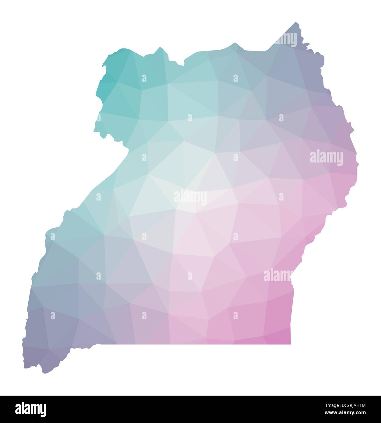 Polygonal map of Uganda. Geometric illustration of the country in emerald amethyst colors ...