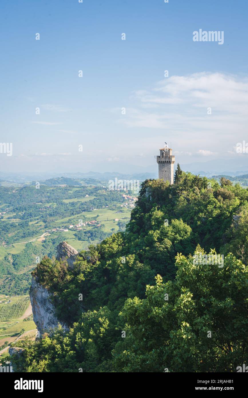 San Marino cityscape, Guaita fortress on the top of Mount Titano rock ...