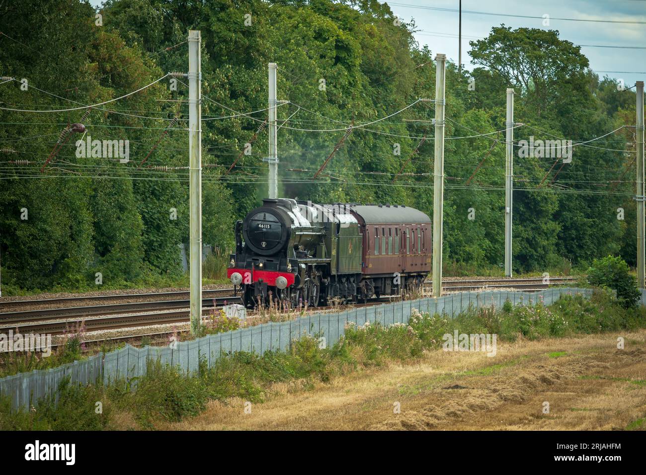 Scots Guardsman steam engine heading north on the West Coast main line ...