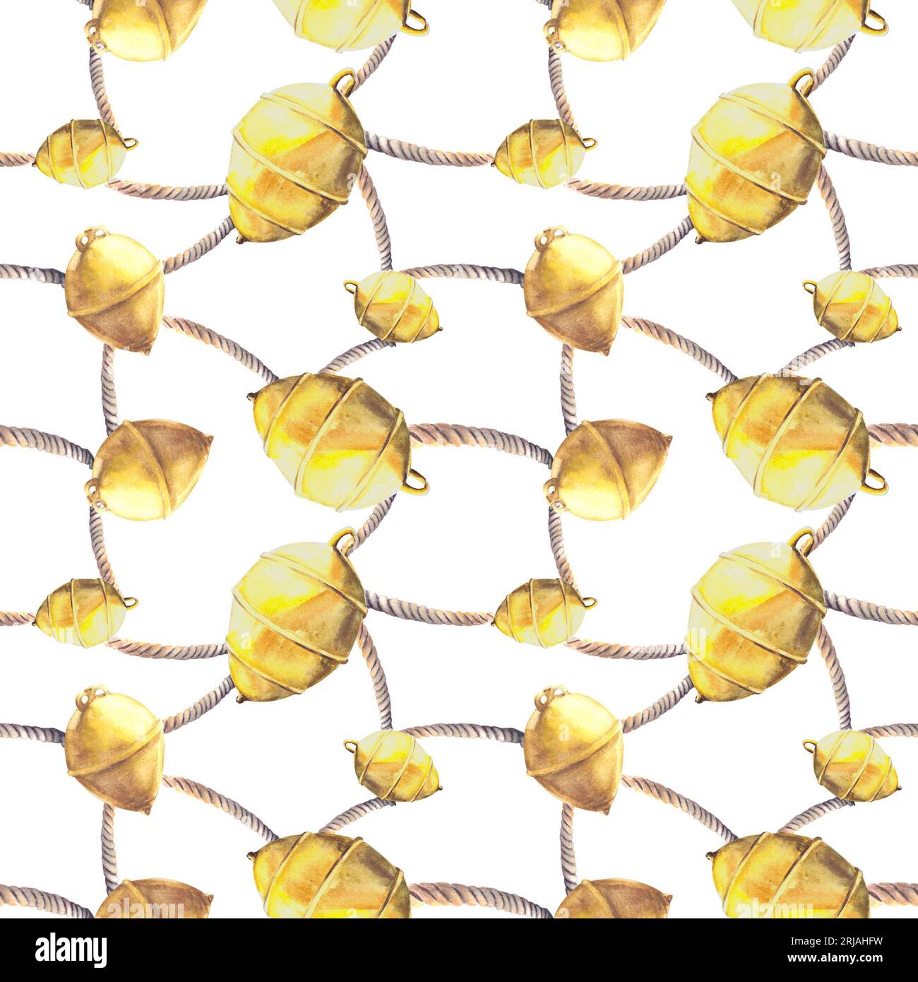 Nautical seamless pattern Maritime elements Sea yellow buoys with ropes ...