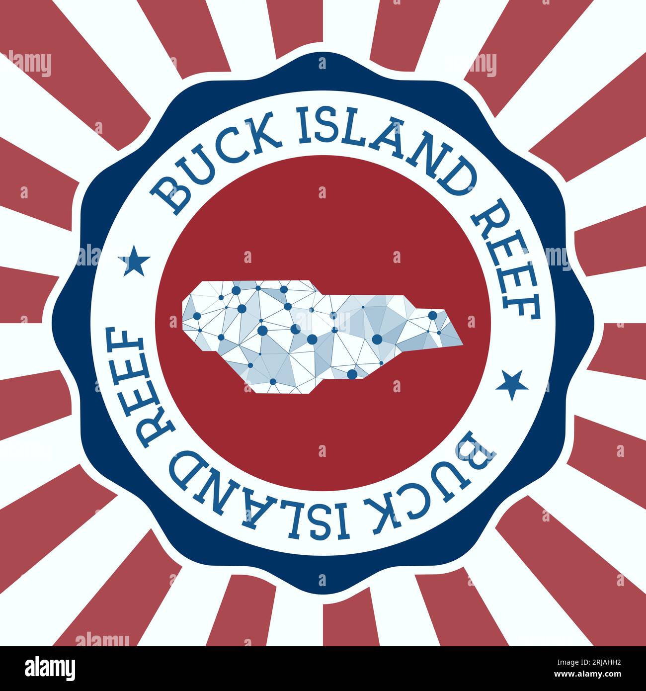 Buck Island Reef Badge. Round logo of island with triangular mesh map ...