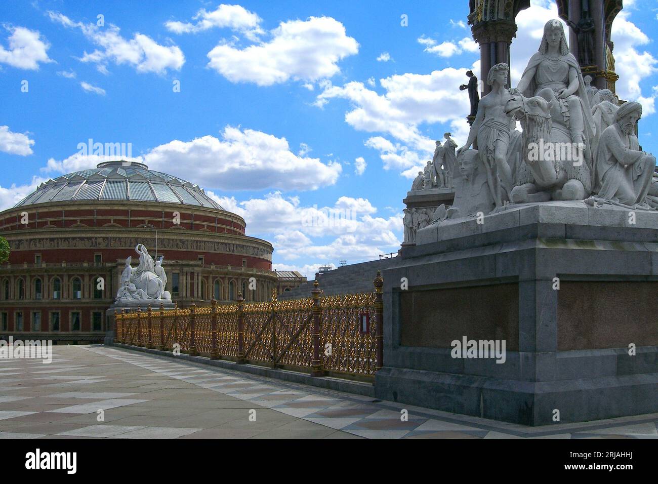 The Albert Memorial in Hyde Park with behind, Royal Albert Hall, London ...