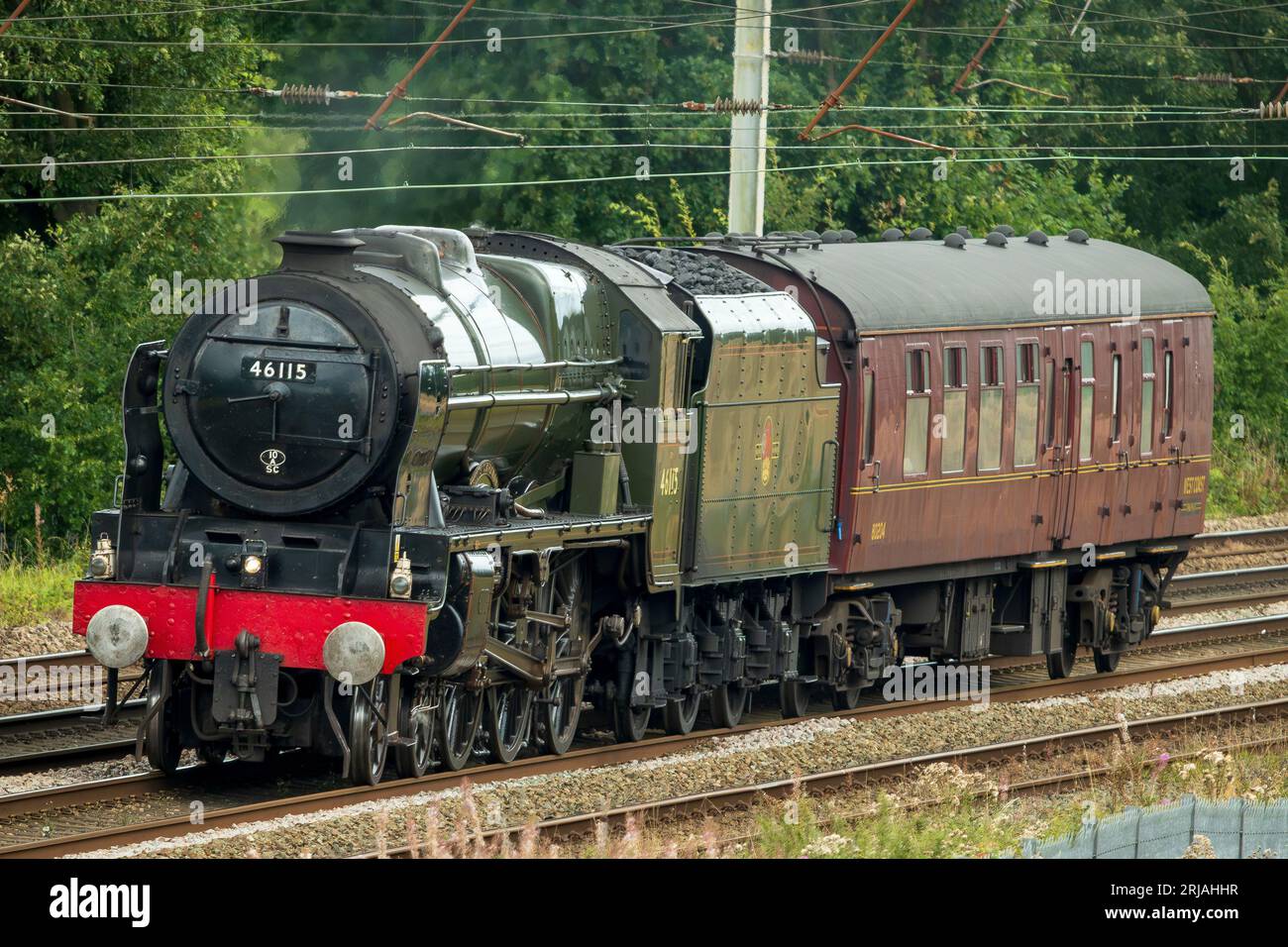 Scots Guardsman steam engine heading north on the West Coast main line ...