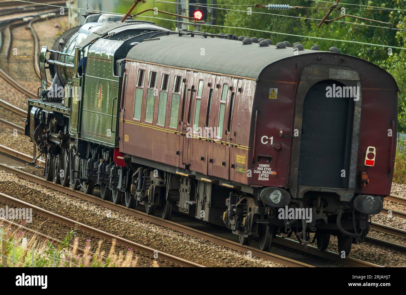 Scots Guardsman steam engine heading north on the West Coast main line ...