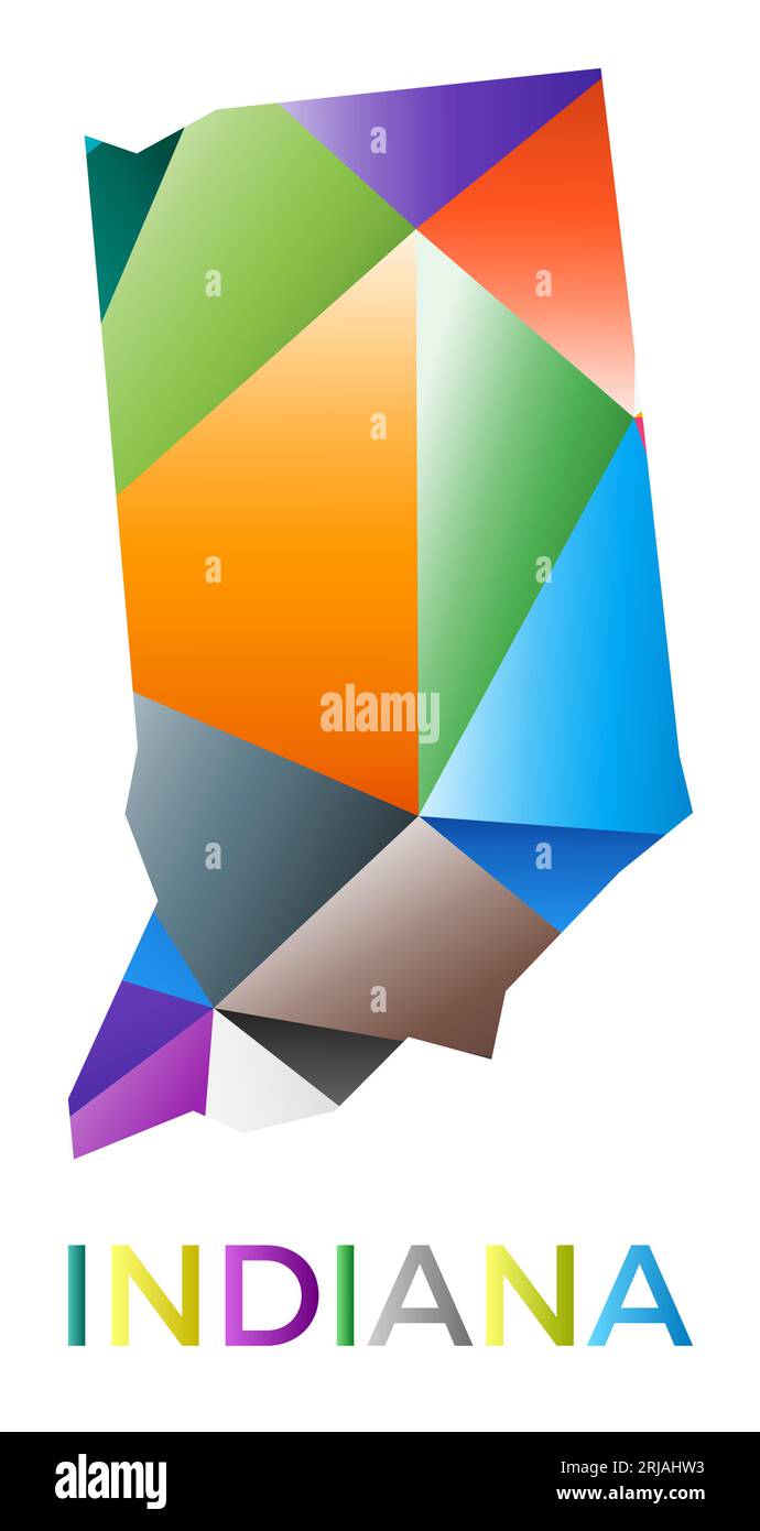 Bright colored Indiana shape. Multicolor geometric style US state logo ...