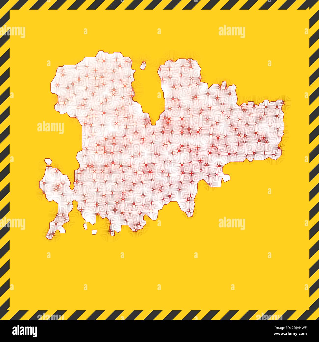 Mykonos closed - virus danger sign. Lockdown island icon. Black striped ...