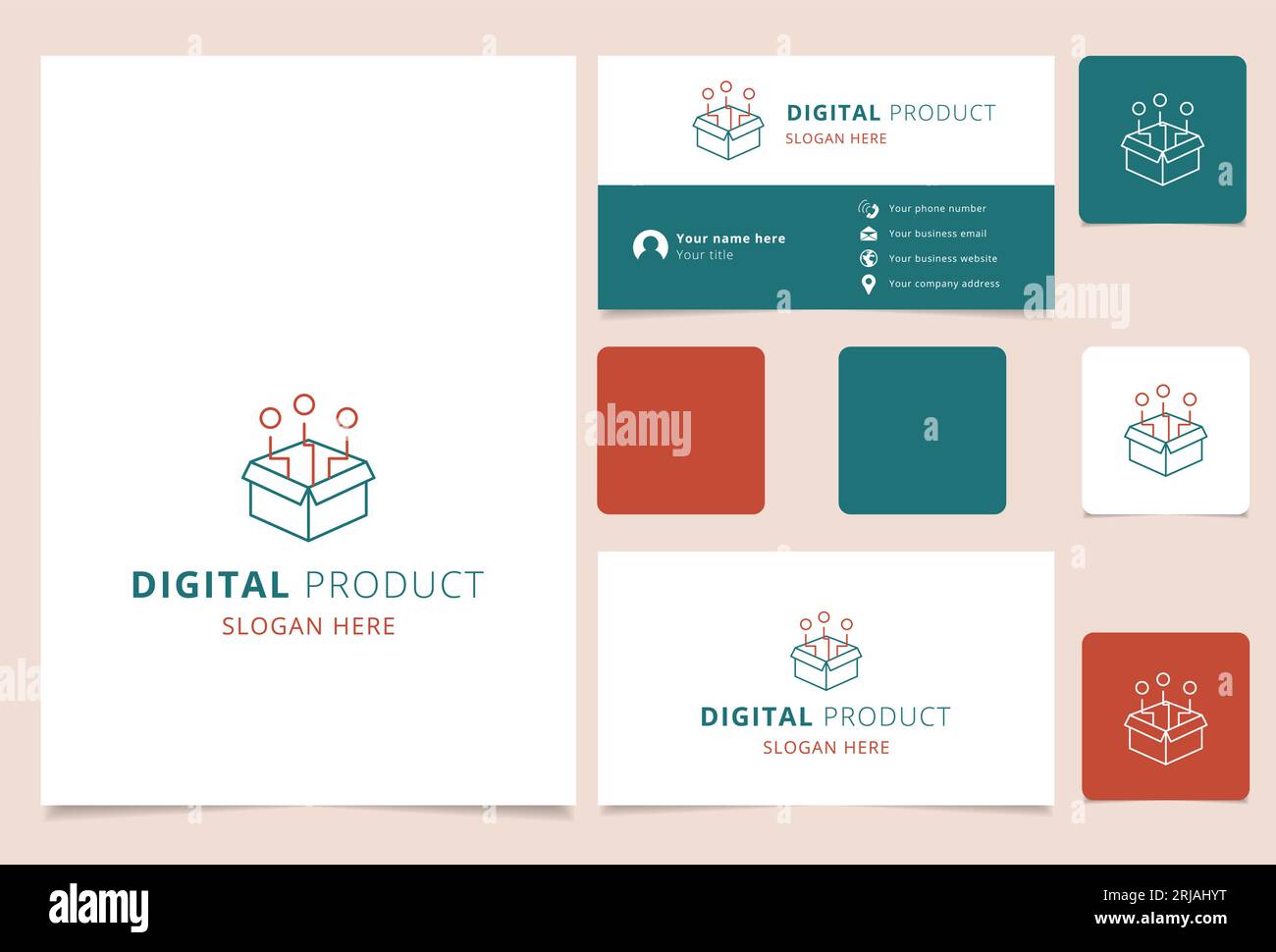 Digital product logo design with editable slogan. Branding book and ...