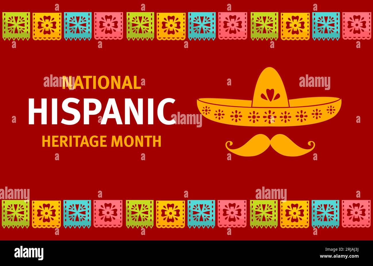 National Hispanic Heritage Month Banner With Sombrero And Paper Cut