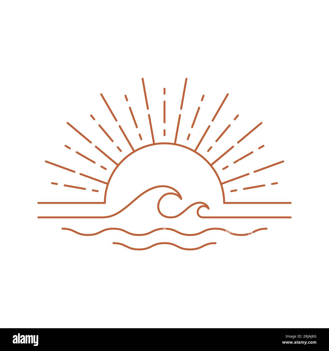 Sun And Waves Logo Sun And Sea Logo. Line Style Rising Sun With Rays