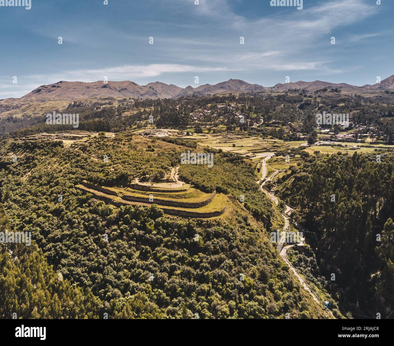 Aerial view of the inca ruins of Sacsayhuaman on the outskirts of Cusco ...