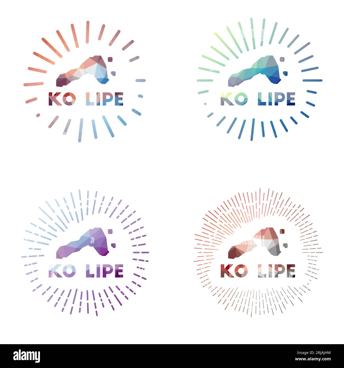 Ko Lipe low poly sunburst set. Logo of island in geometric polygonal ...