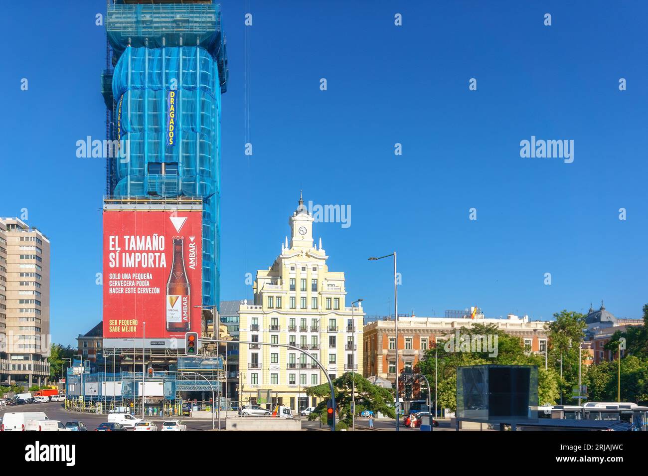 Madrid, Spain, advertisement billboard for Ambar beer. The marketing ...