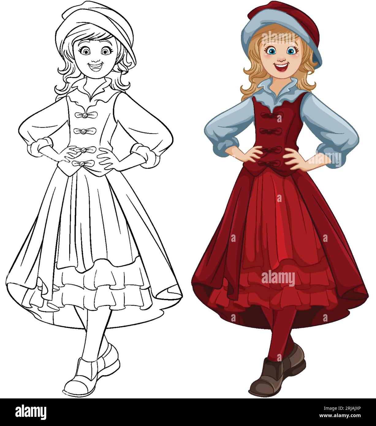 A happy woman wearing a traditional Austrian outfit with a hat is ...