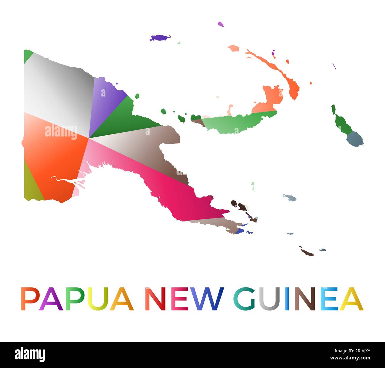 Bright colored Papua New Guinea shape. Multicolor geometric style ...