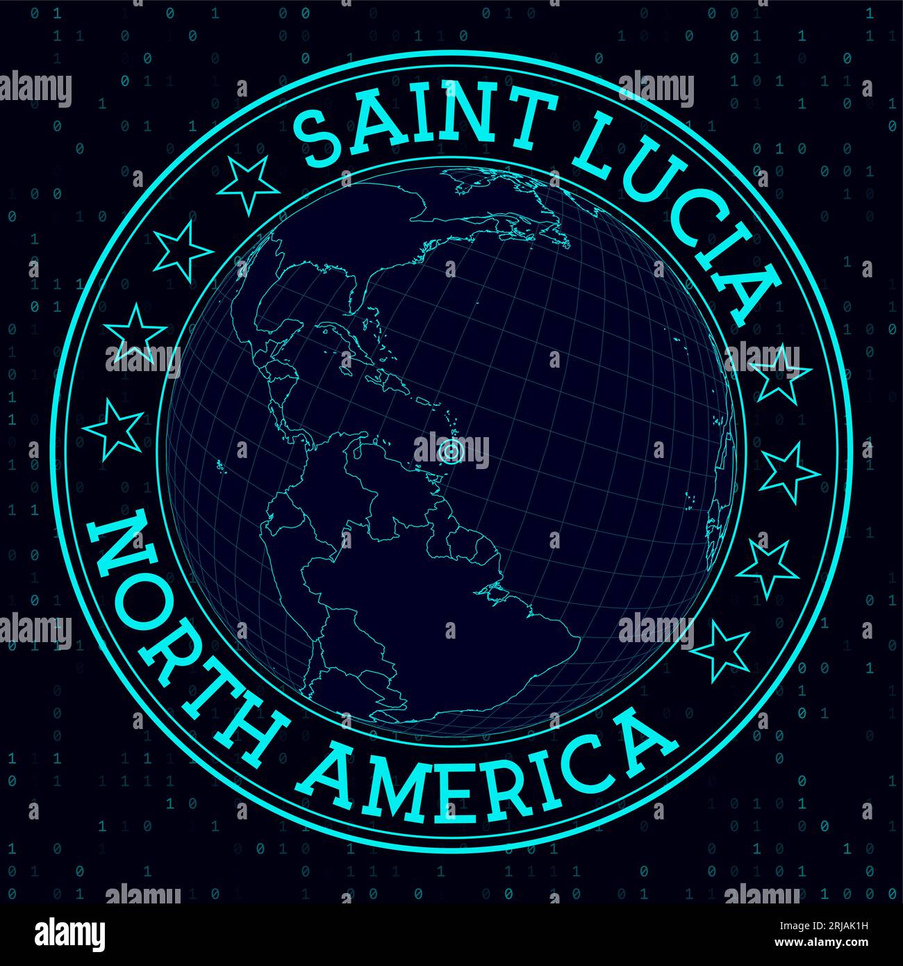 SAINT LUCIA round sign. Futuristic satellite view of the world centered ...