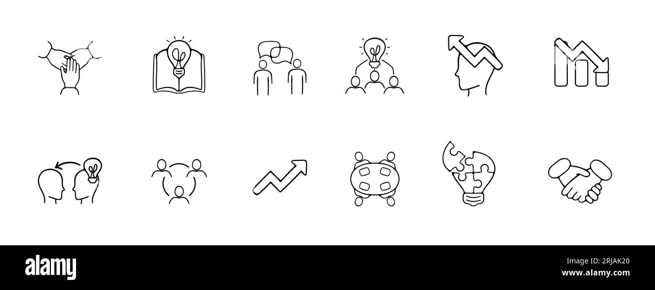 Teamwork line icon. Exchange of experience and ideas, communication ...