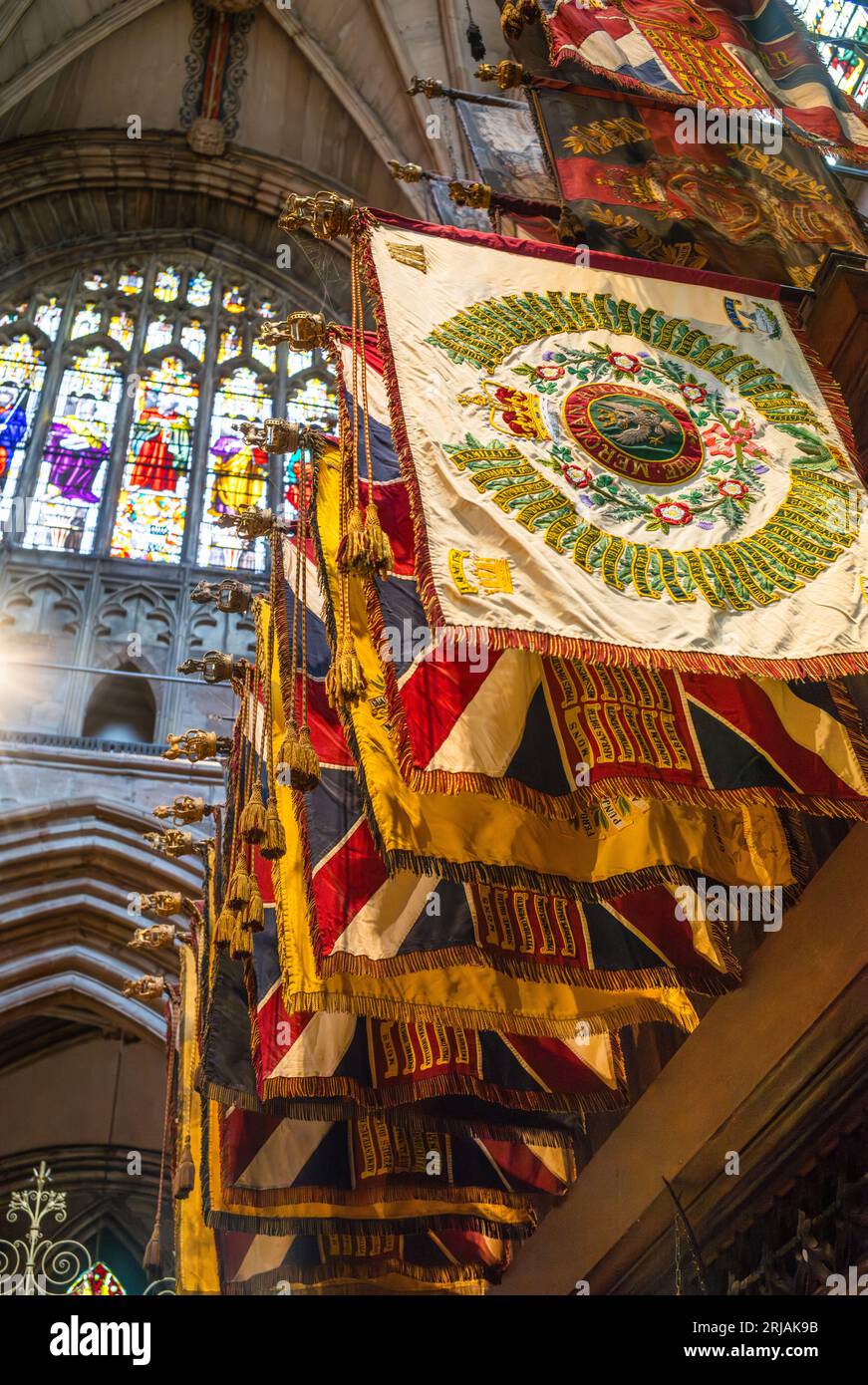 British military regimental flags hanging in the south transept of ...