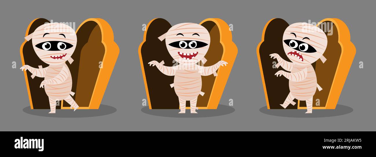 Set of cute Mummy and coffin . Halloween cartoon characters . Vector ...