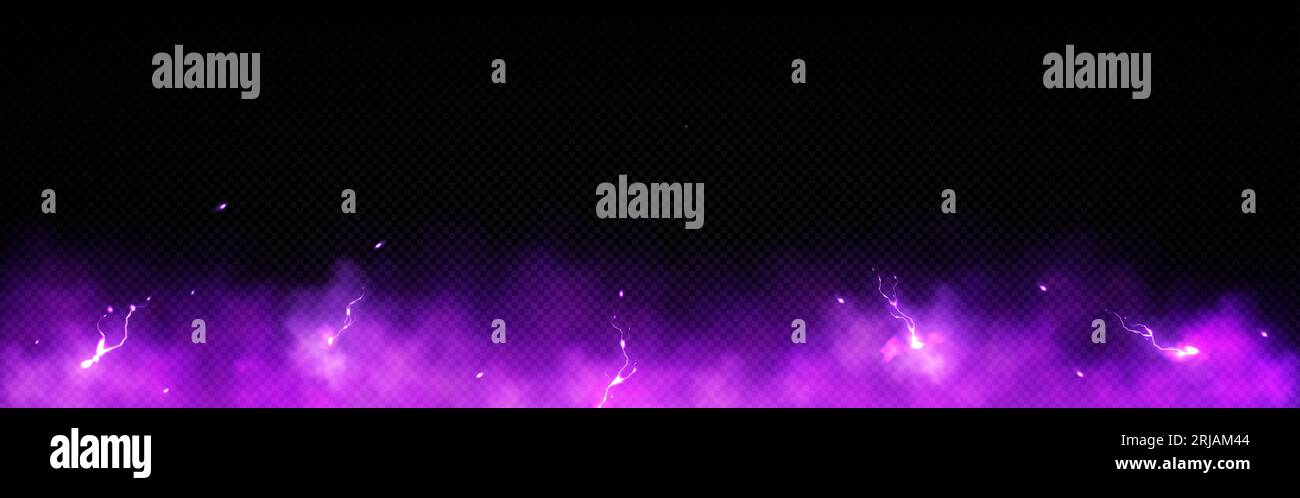 Realistic thunder light and purple smoke cloud bottom frame. Mysterious ...