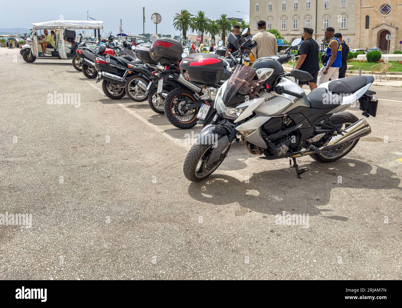 Parking lot of scooters and motorcycles in the city of Split, Croatia ...