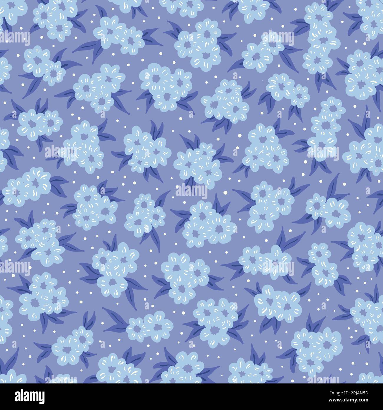 Seamless vector pattern of blue ditsy flowers on lilac, textile, scrapbook, backgrounds, back ...