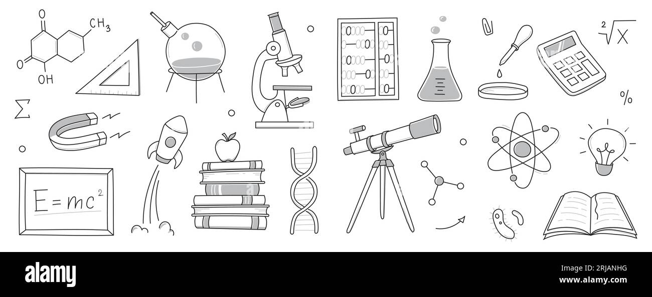 Doodle science, education school icon. Hand drawn sketch style doodle ...