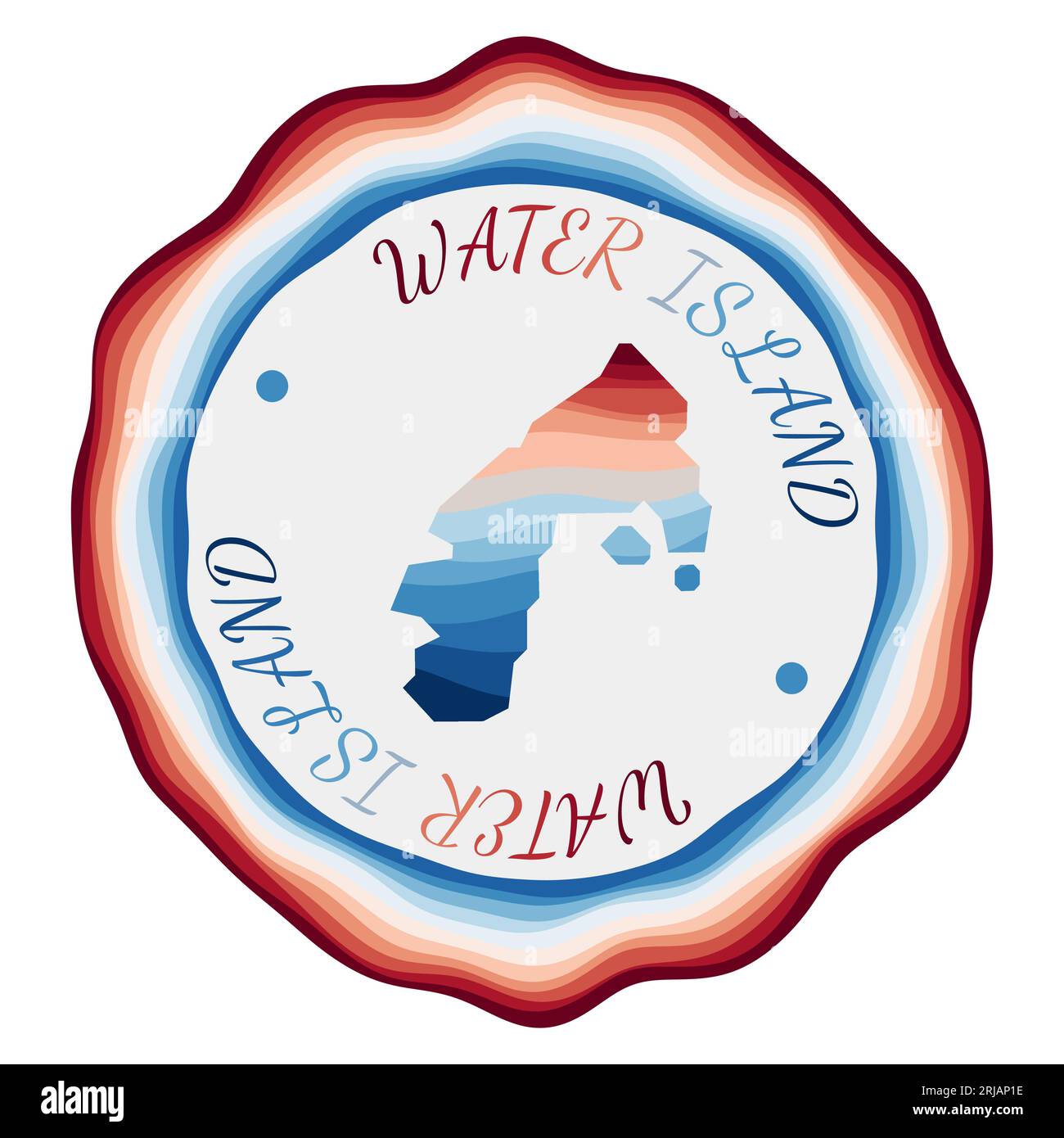 Water Island badge. Map of the island with beautiful geometric waves ...